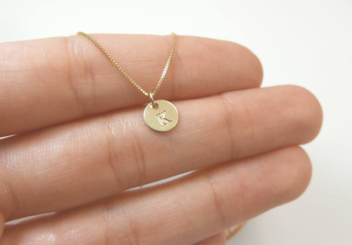Tiny 14k Gold Necklace. Initial Pendant. Letter Charm - Etsy