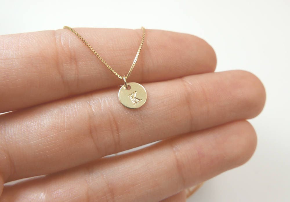Tiny 14k Gold Necklace. Initial Pendant. Letter Charm - Etsy