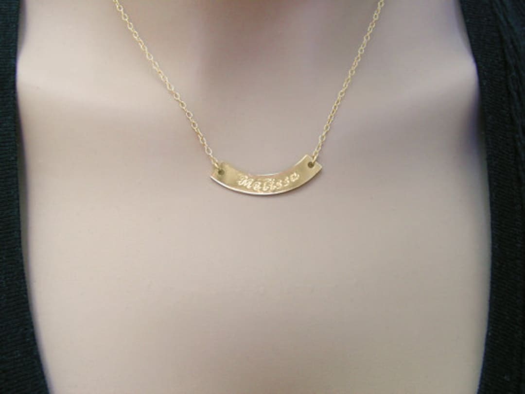 Gold Name Necklace. Personalized Gold Name Plate Necklace. Curve Name ...