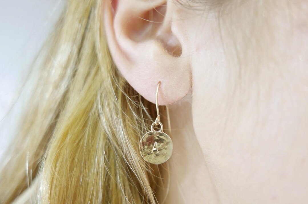 1 Initial Earrings. Gold Monogram Earrings. Gold Earrings. Personalized ...