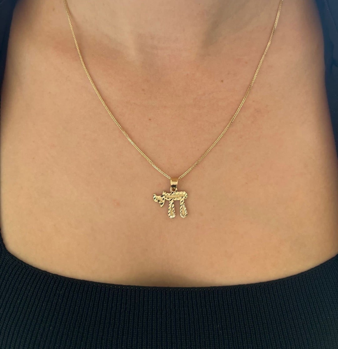 14k Solid Gold Large Chai Necklace .chai Pendant. Bat Mitzvah Gift ...