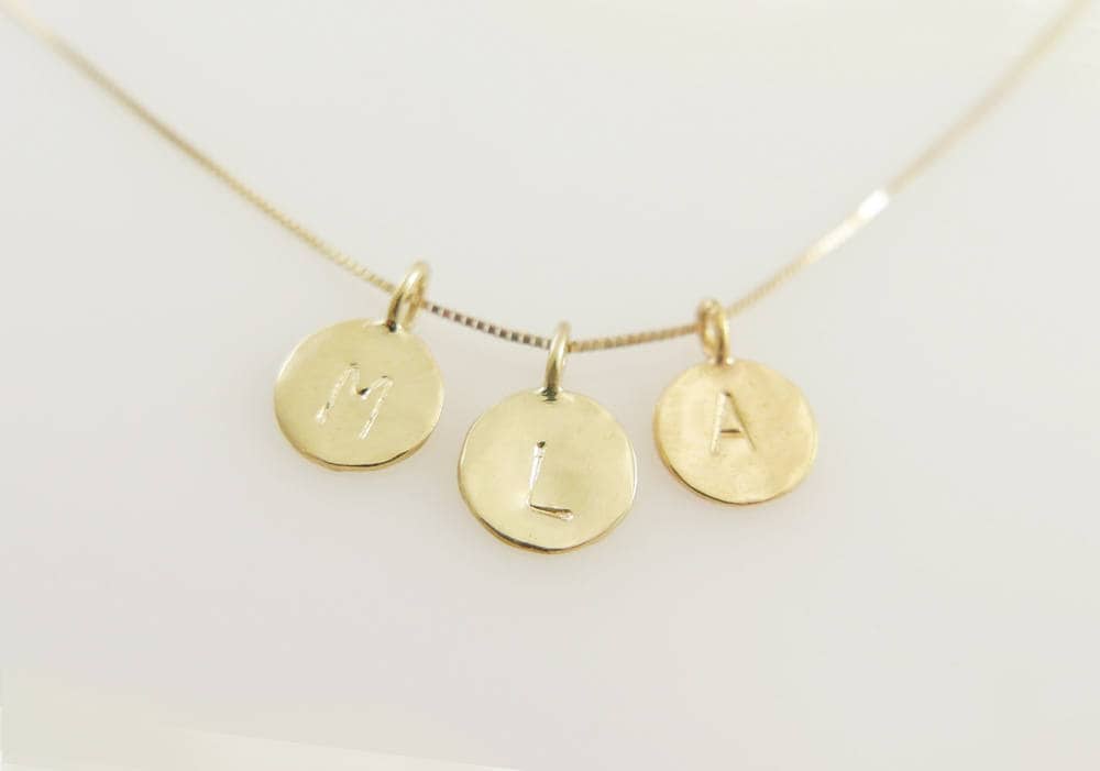 14k gold initials. 3 Initials pendant. triple Letter charm | Etsy