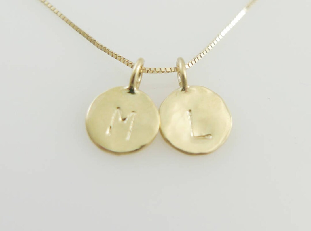 14k Gold Initials. Double Initials Pendant. 2 Letter Charm Necklace. 2 ...