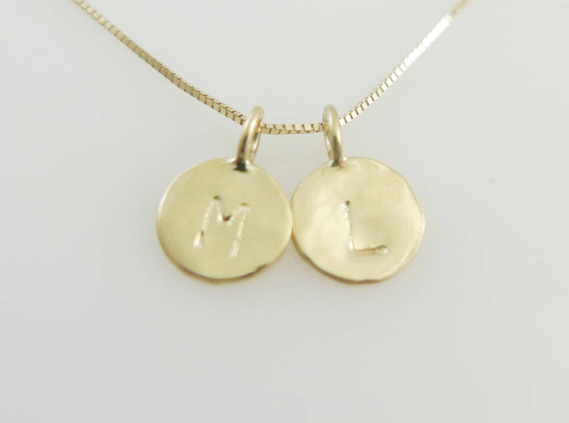 14k Gold Initials. Double Initials Pendant. 2 Letter Charm | Etsy