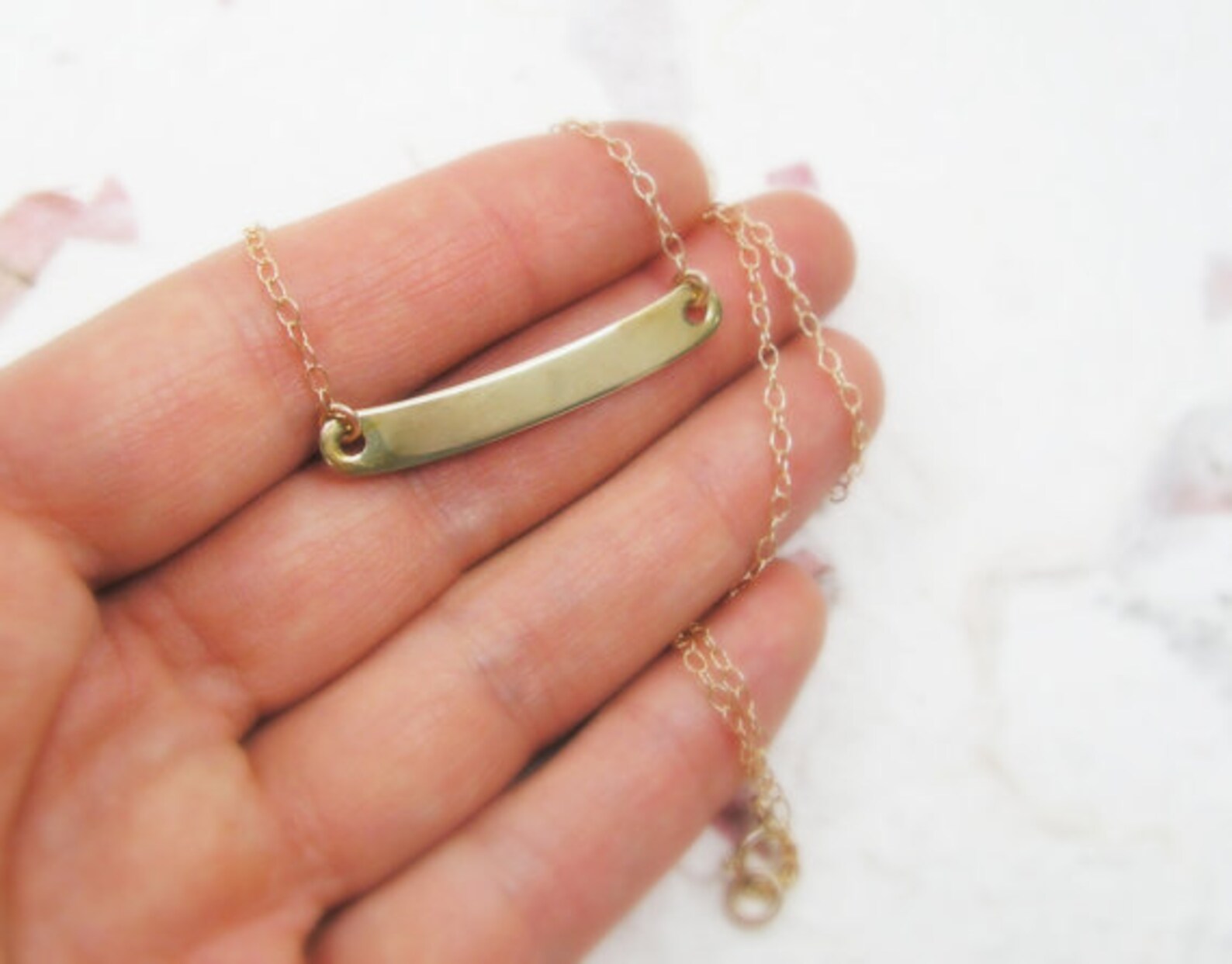 Gold Plate Necklace. Plain Minimalist Plate Necklace. Gold Bar Necklace ...