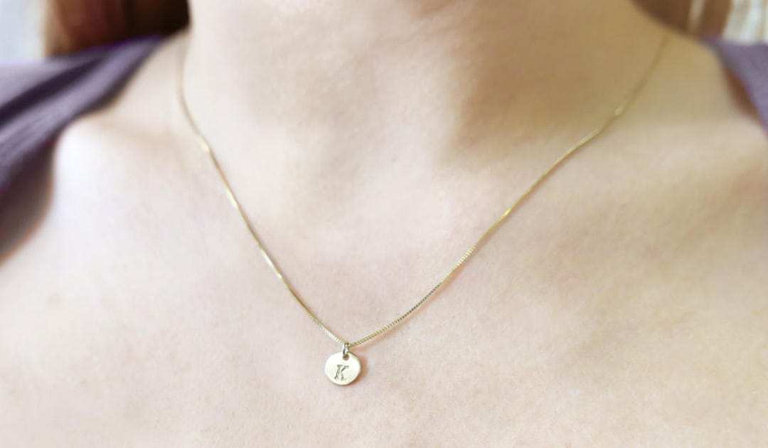 Tiny 14k Gold Necklace. Initial Pendant. Letter Charm Necklace ...