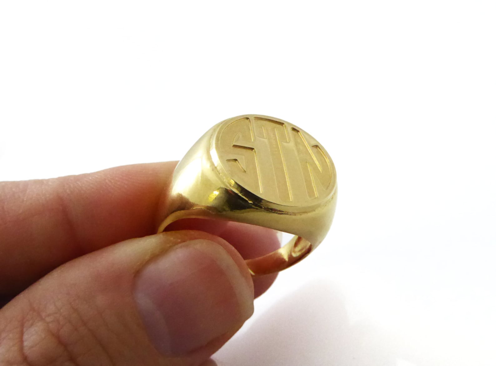 14k Solid Gold Monogram Ring. Gold Monogram Ring. Unisex Ring. | Etsy