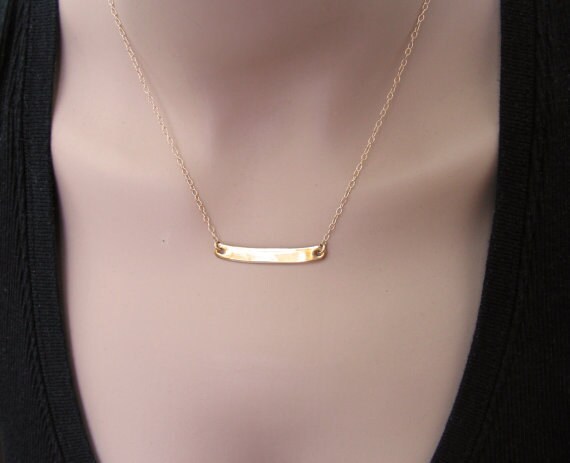 Gold plate necklace. Plain minimalist plate necklace. Gold bar | Etsy
