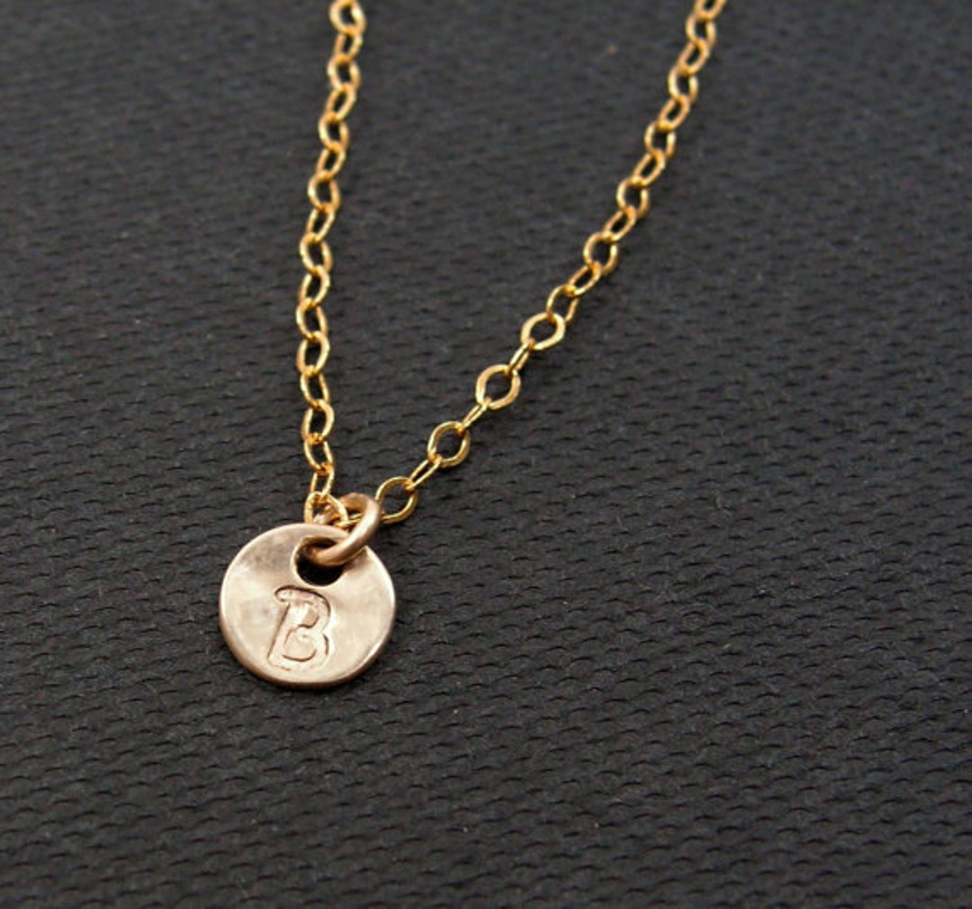Dainty Initial Necklace. Personalized Gold Initial Disc Necklace. Gold ...