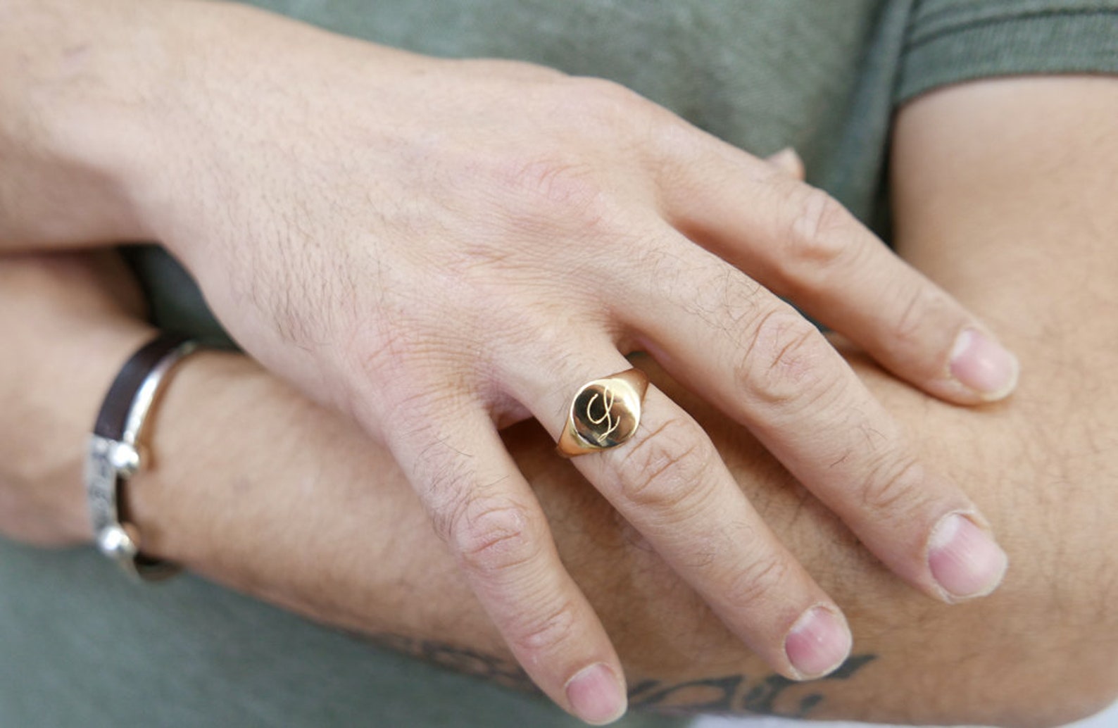 14k Solid Gold Gold Monogram Ring. Personalized Ring Unisex - Etsy