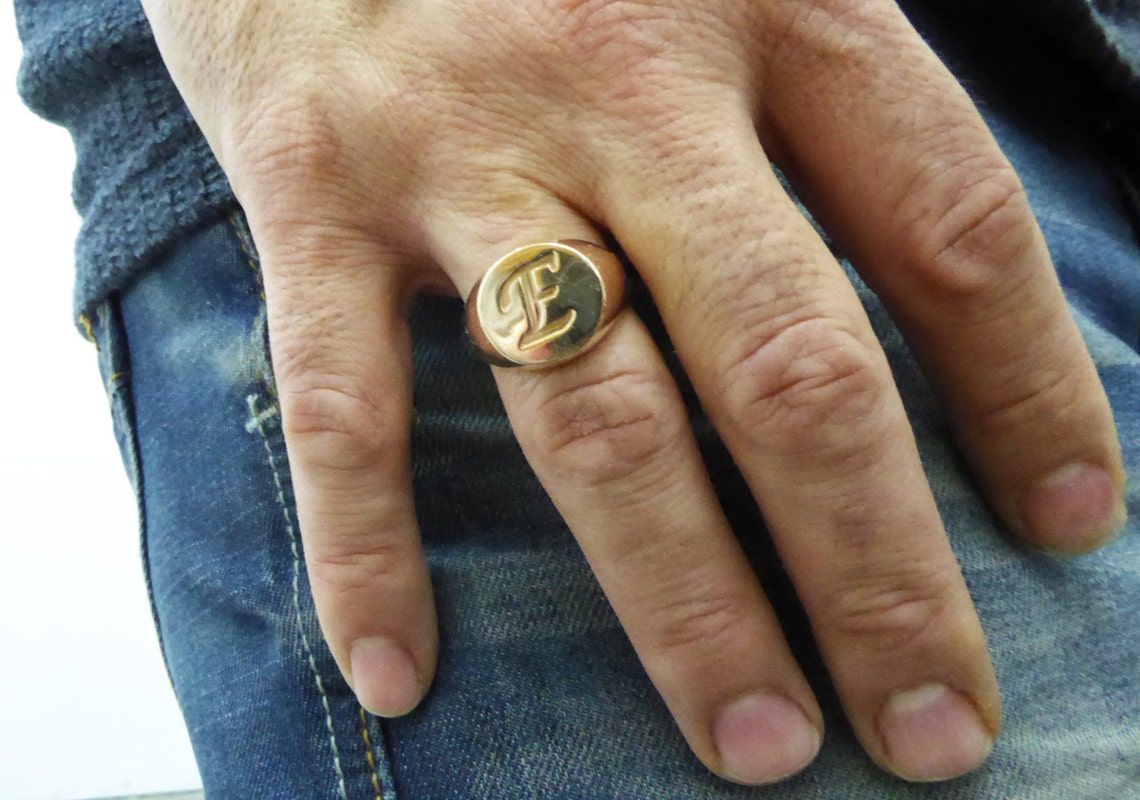 Initial Ring. Gold Men Ring. Unisex Initial Ring. Crystal Initial Ring ...