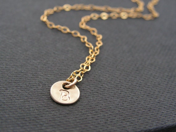 Dainty Initial Necklace. Personalized Gold Initial Disc - Etsy