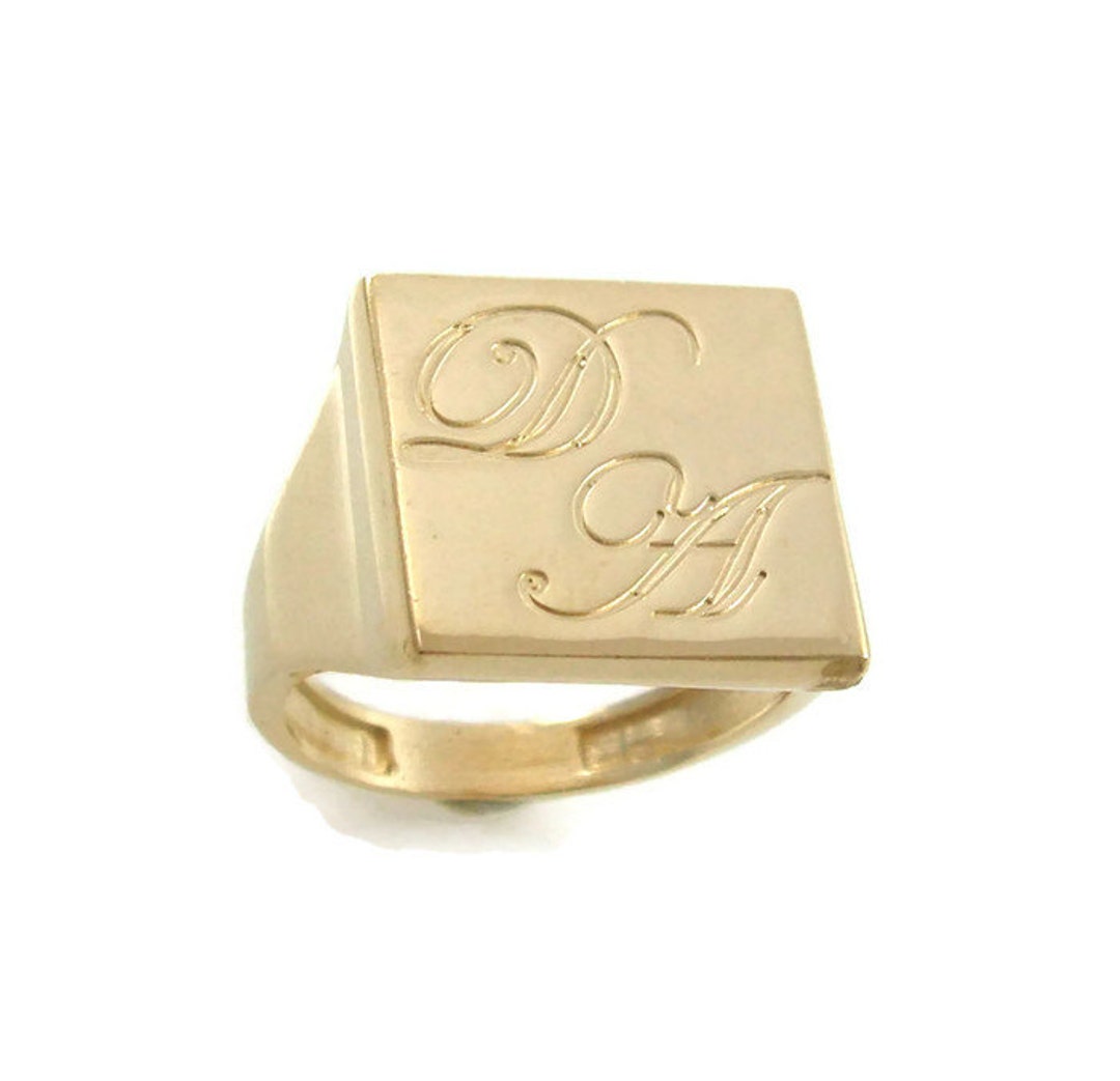 14k Solid Gold Initial Ring. Gold Men Ring. Mens Initial Ring. Monogram ...
