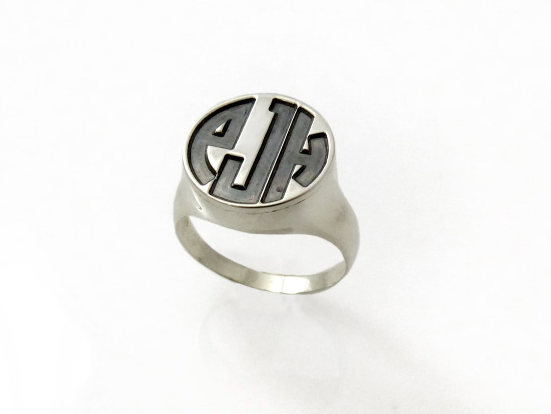 Men Monogram Ring. College Ring. Initials Ring. Silver Monogram Ring ...