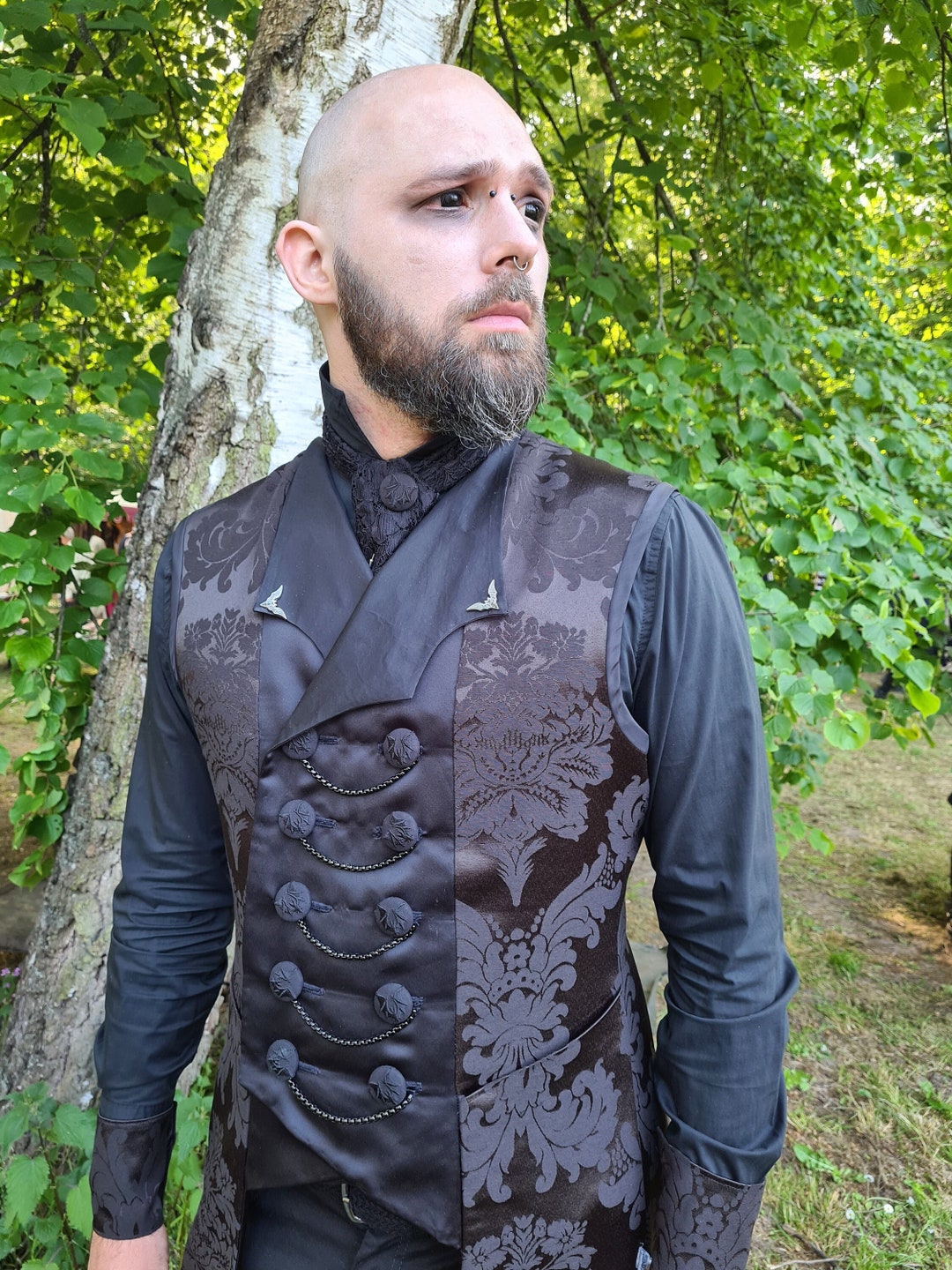 Classic Gothic Victorian Long Vest Vampire Romantic Goth Brocade ...