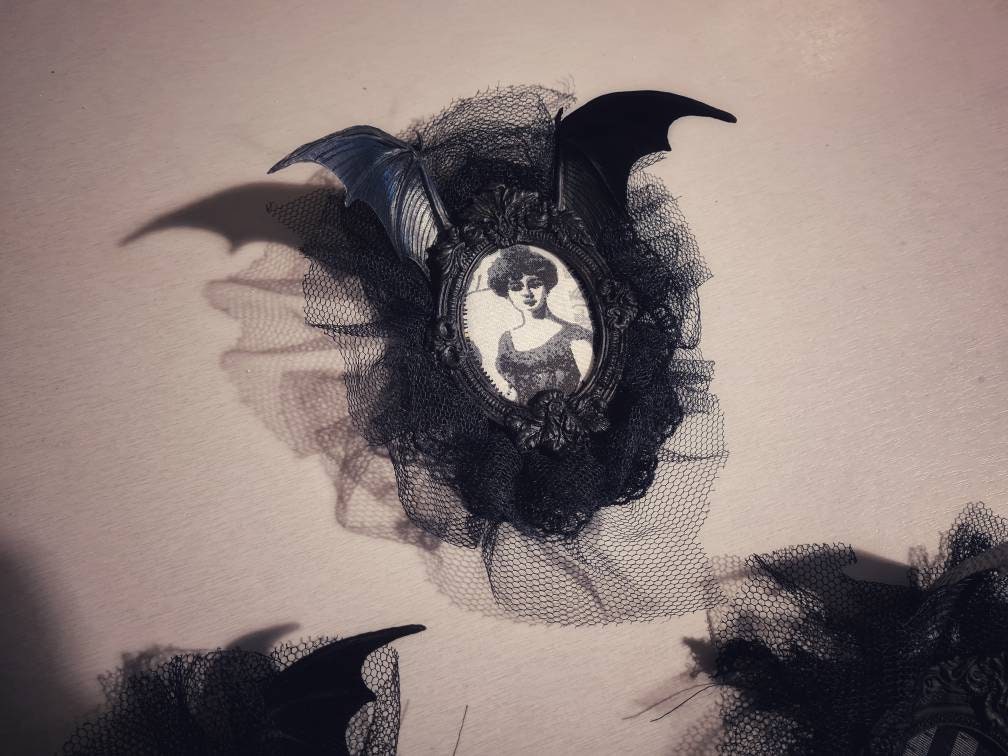 Victorian Goth Brooch With Bat Wings, Tim Burton Style, Addams Family ...
