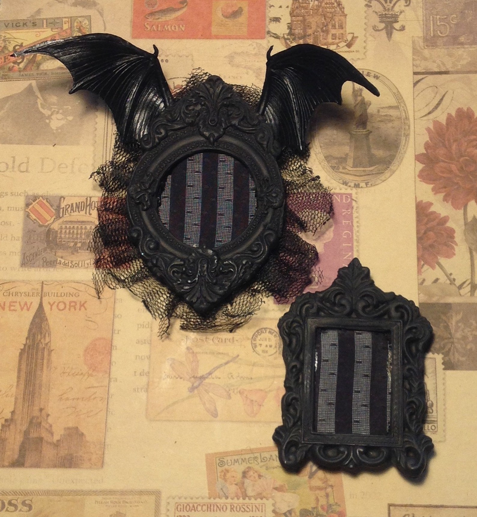 Victorian Goth Brooch With Bat Wings, Tim Burton Style, Addams Family ...