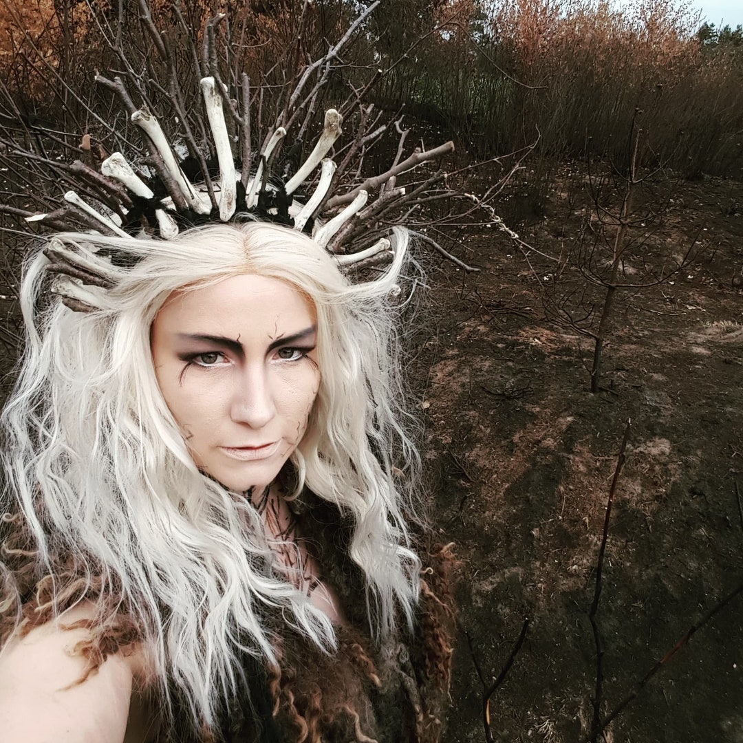 Witch Queen Crown - Wood and Bones - Pagan Folk Gothic Headpiece - Etsy