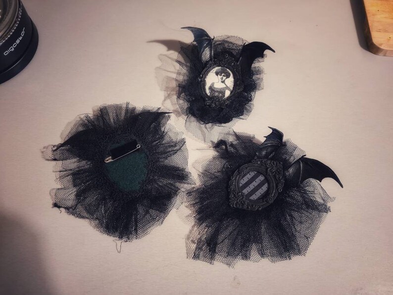 Victorian Goth Brooch With Bat Wings, Tim Burton Style, Addams Family ...