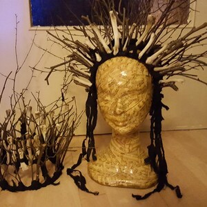Witch Queen Crown - Wood and Bones - Pagan Folk Gothic Headpiece - Etsy