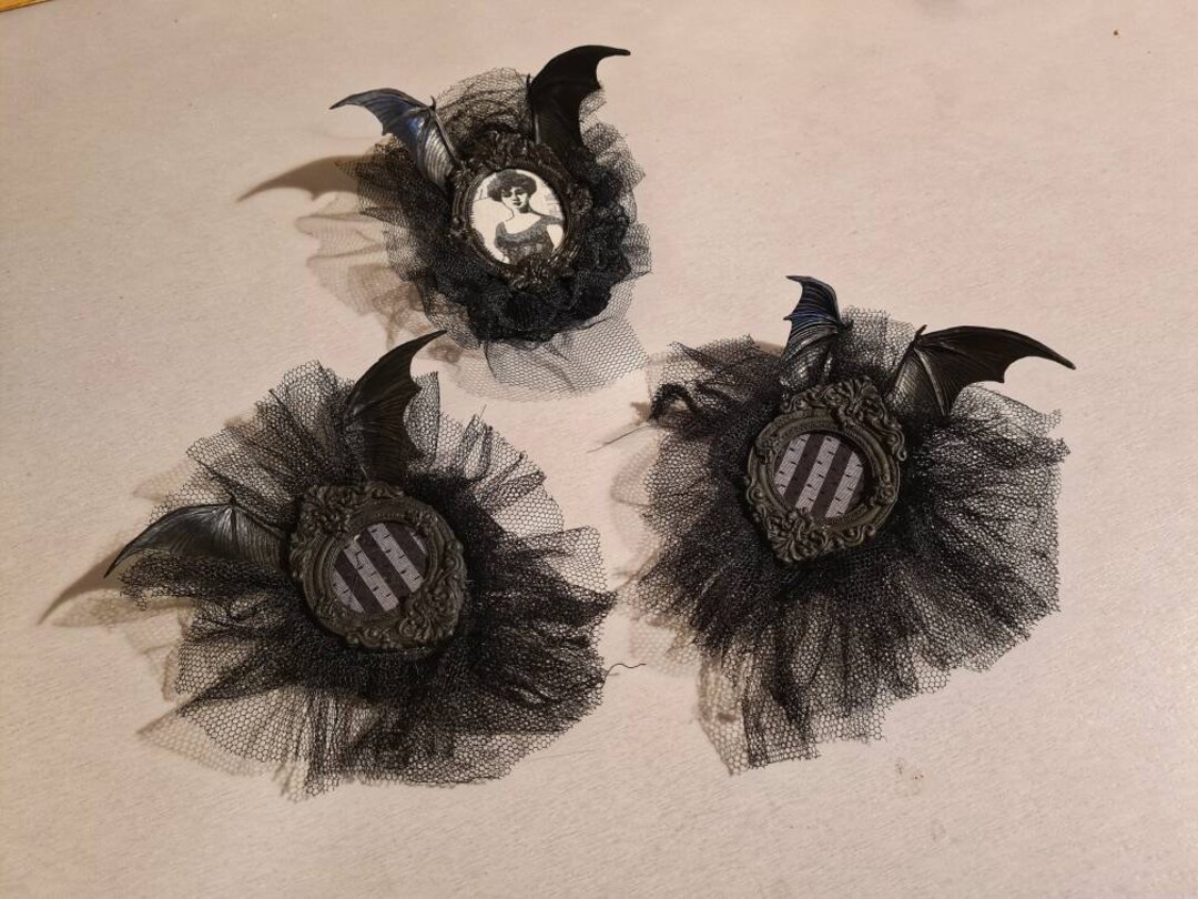 Victorian Goth Brooch With Bat Wings, Tim Burton Style, Addams Family ...