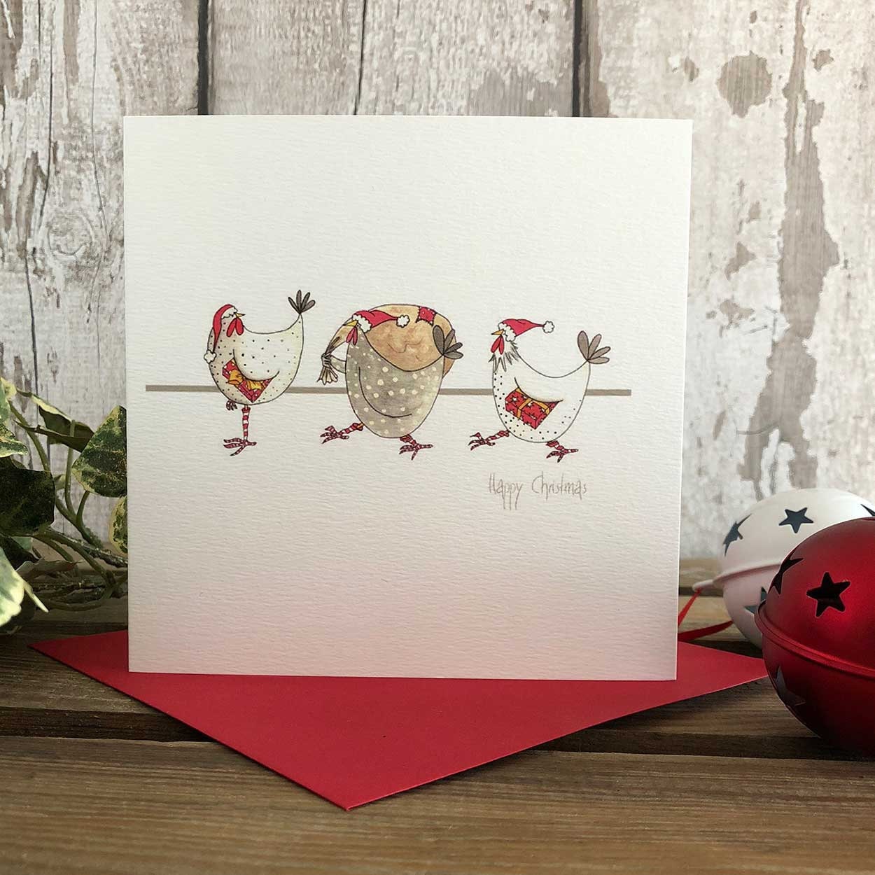 Christmas Card Three Chickens Fun Watercolour Barnyard | Etsy