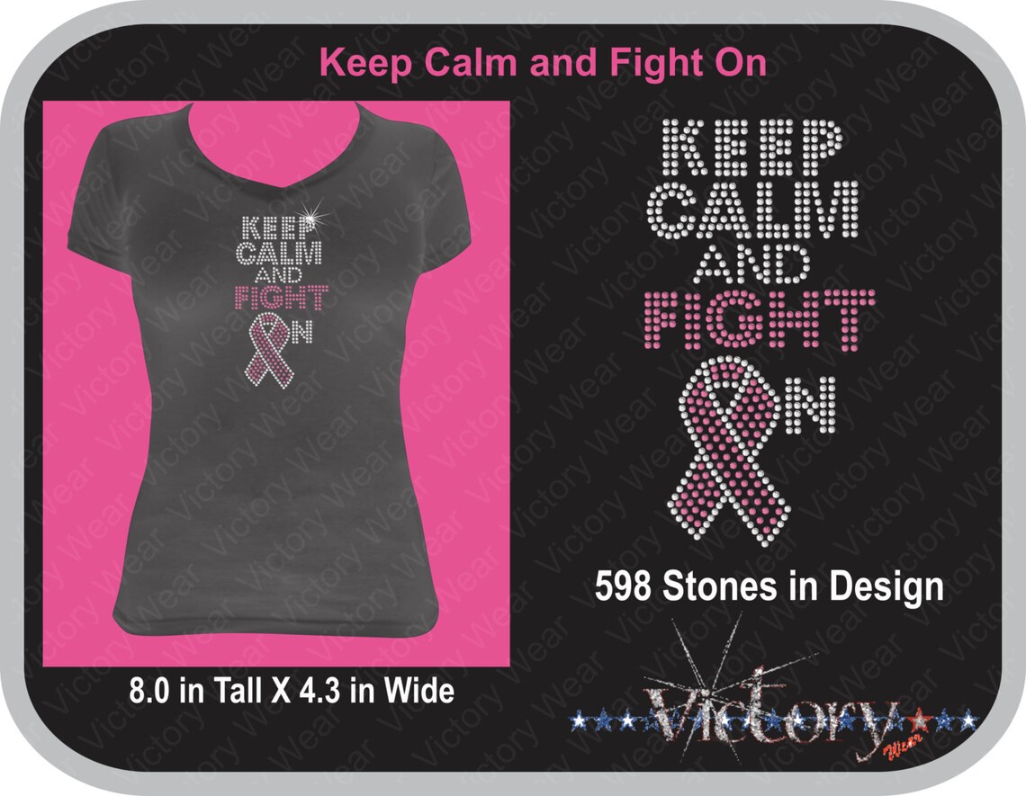 Breast Cancer Keep Calm and Fight On Rhinestone Design | Etsy