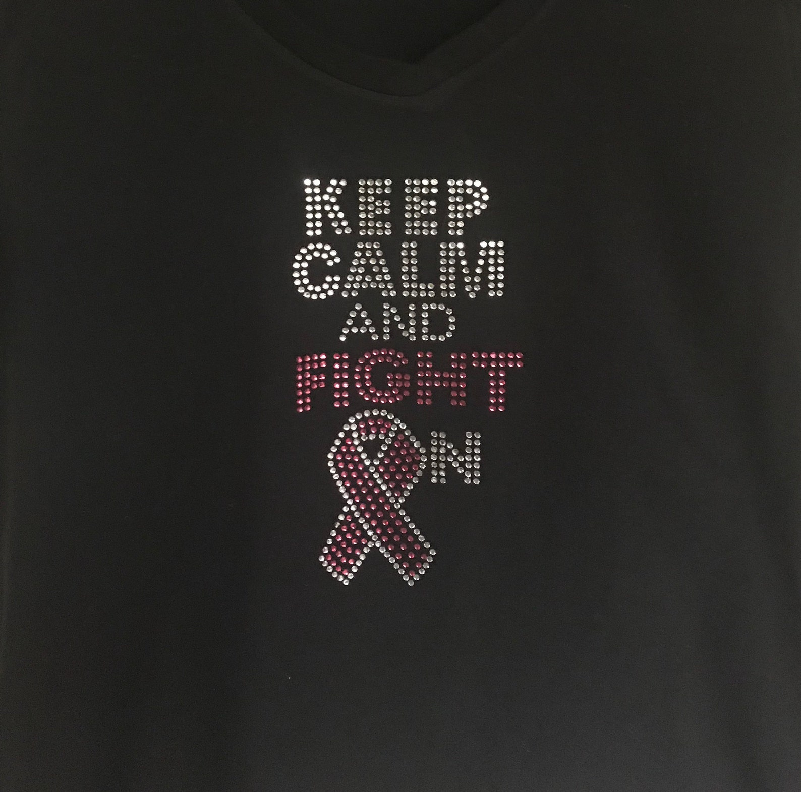 Breast Cancer Keep Calm and Fight On Rhinestone Design | Etsy