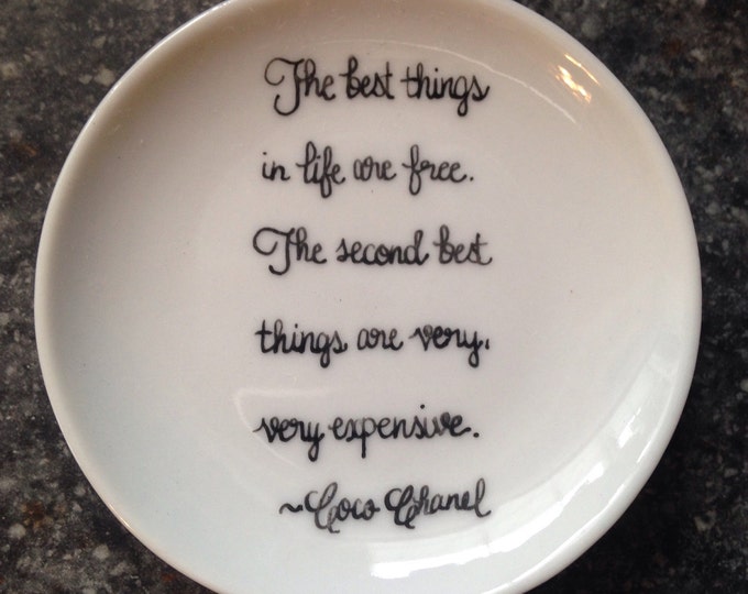 Coco Chanel Quote Porcelain Ring Dish, the Best Things in Life Are Free ...