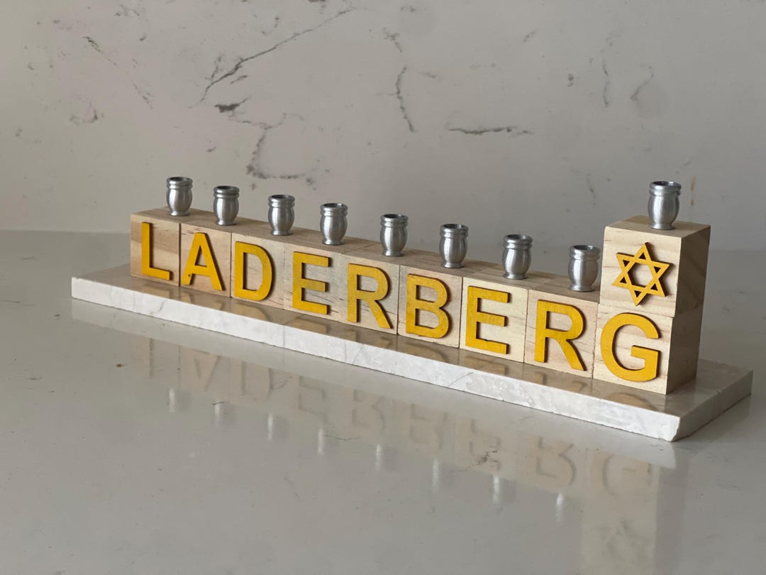 Personalized Wooden Menorah | Custom Name Hanukkah Decor | Modern ...