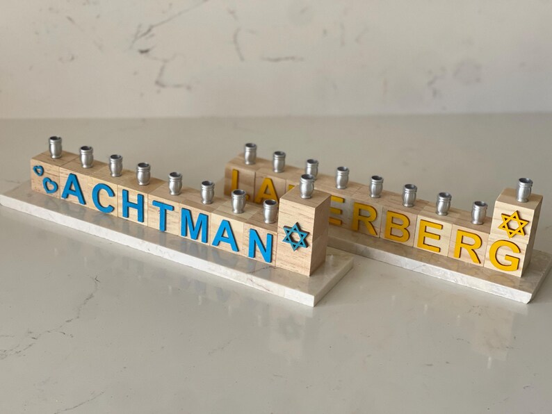 Personalized Wooden Menorah | Custom Name Hanukkah Decor | Modern ...