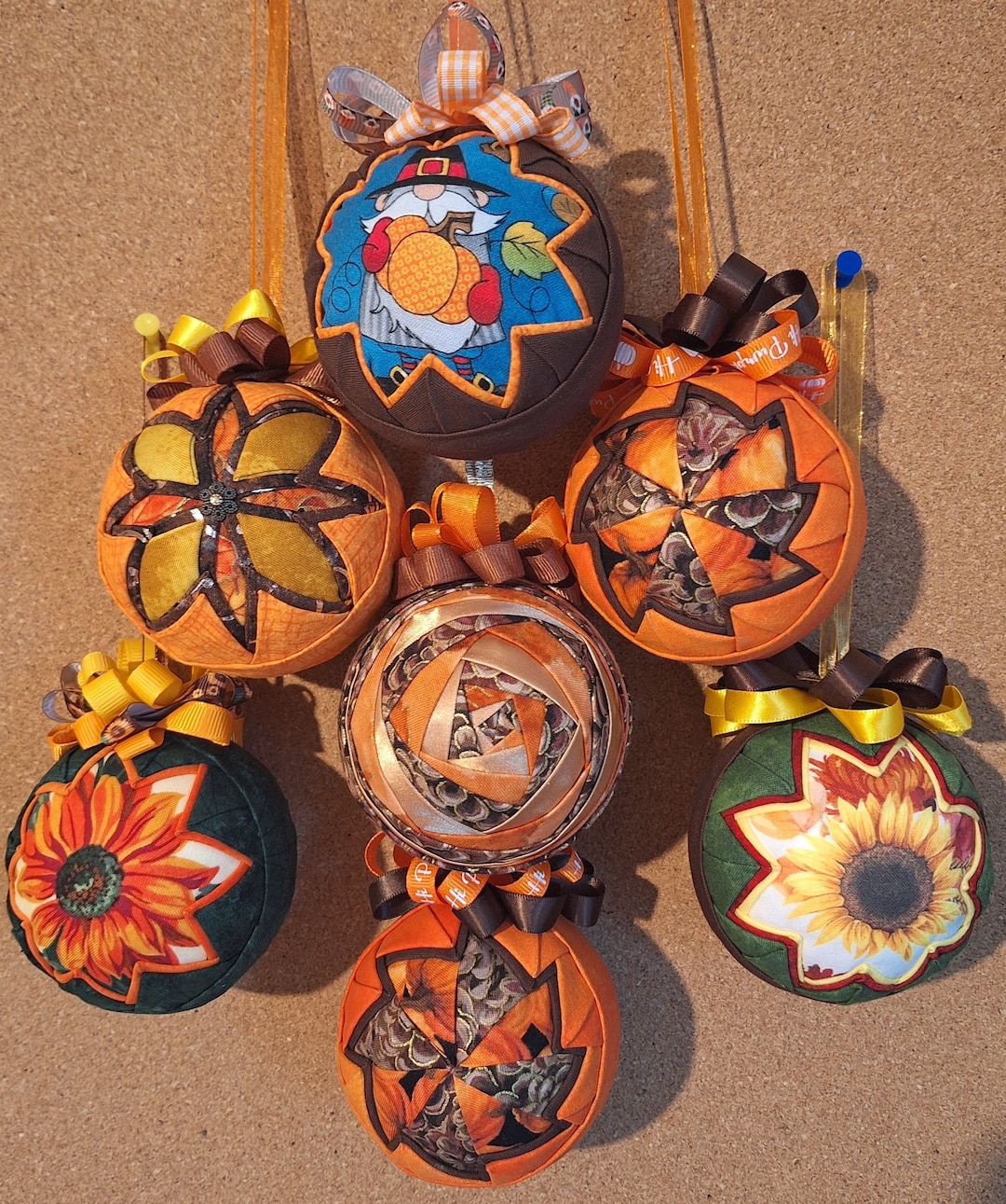 Fall "quilted" Christmas Ornaments - Pumpkins and Pine Cones ...