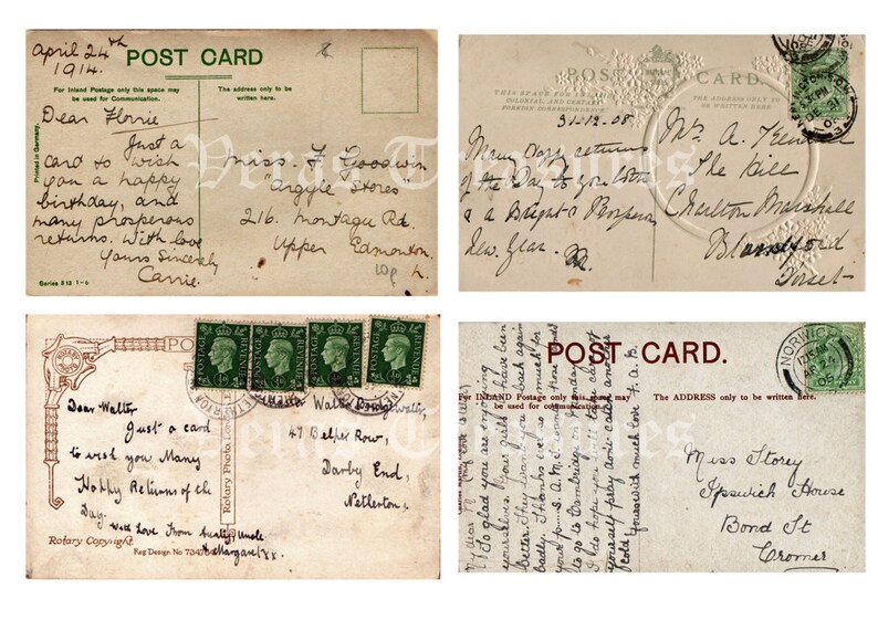 Written Vintage Style Postcards, Digital Images for Card Making, Junk ...
