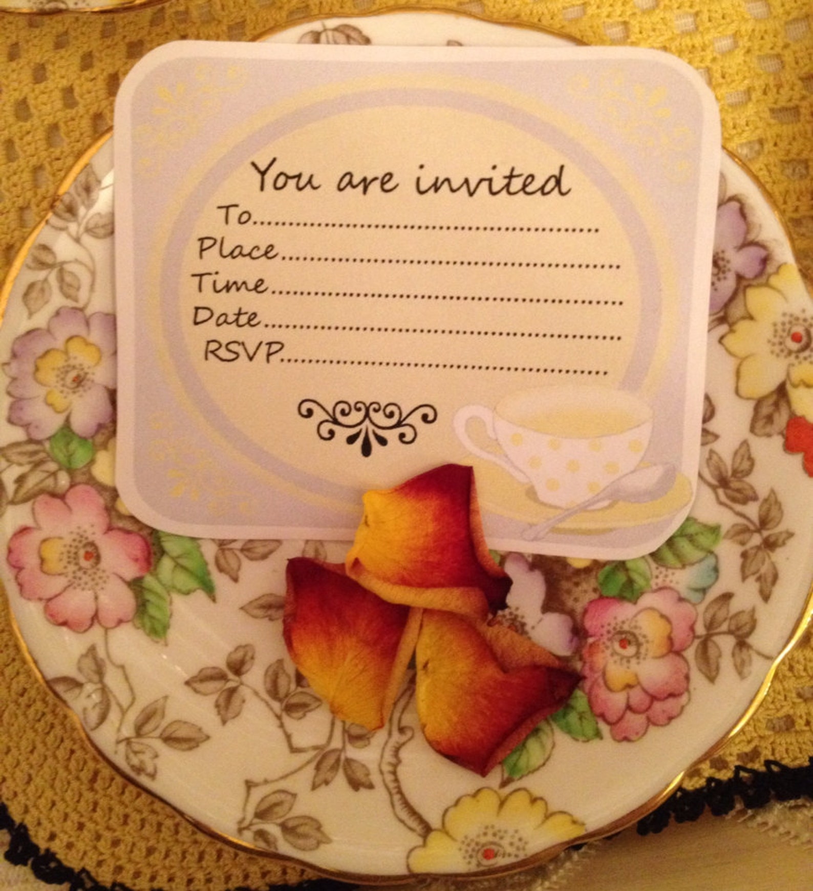 Yellow Teacup Tea Party Invite. Digital Download Invitations - Etsy