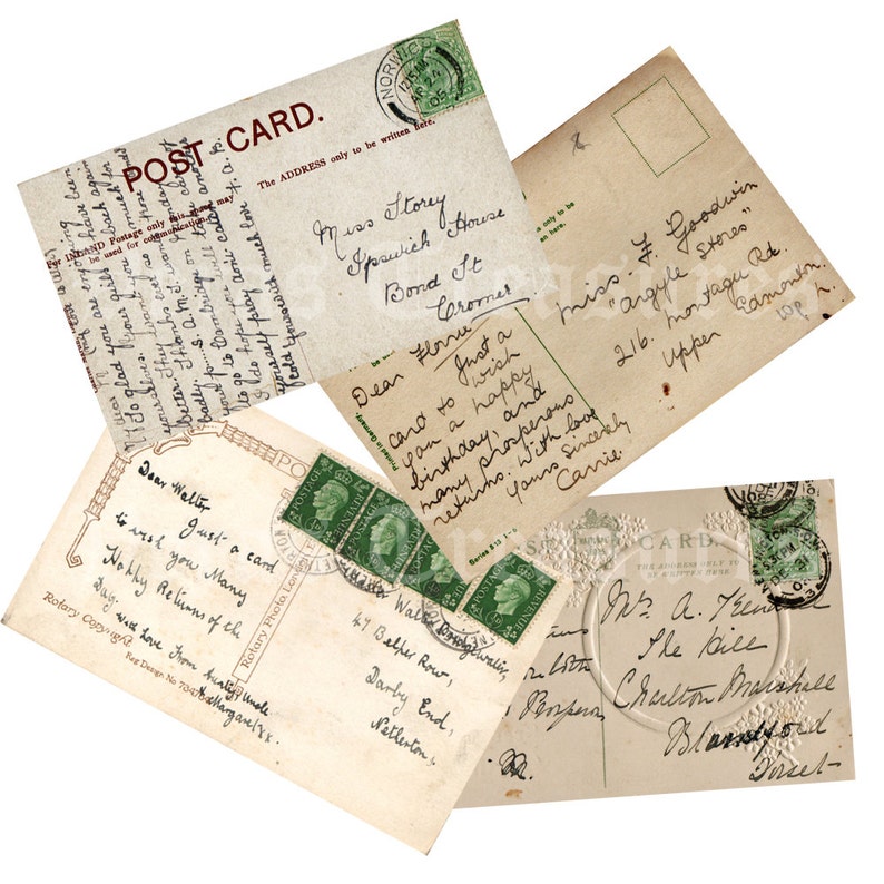 Written Vintage Style Postcards, Digital Images for Card Making, Junk ...