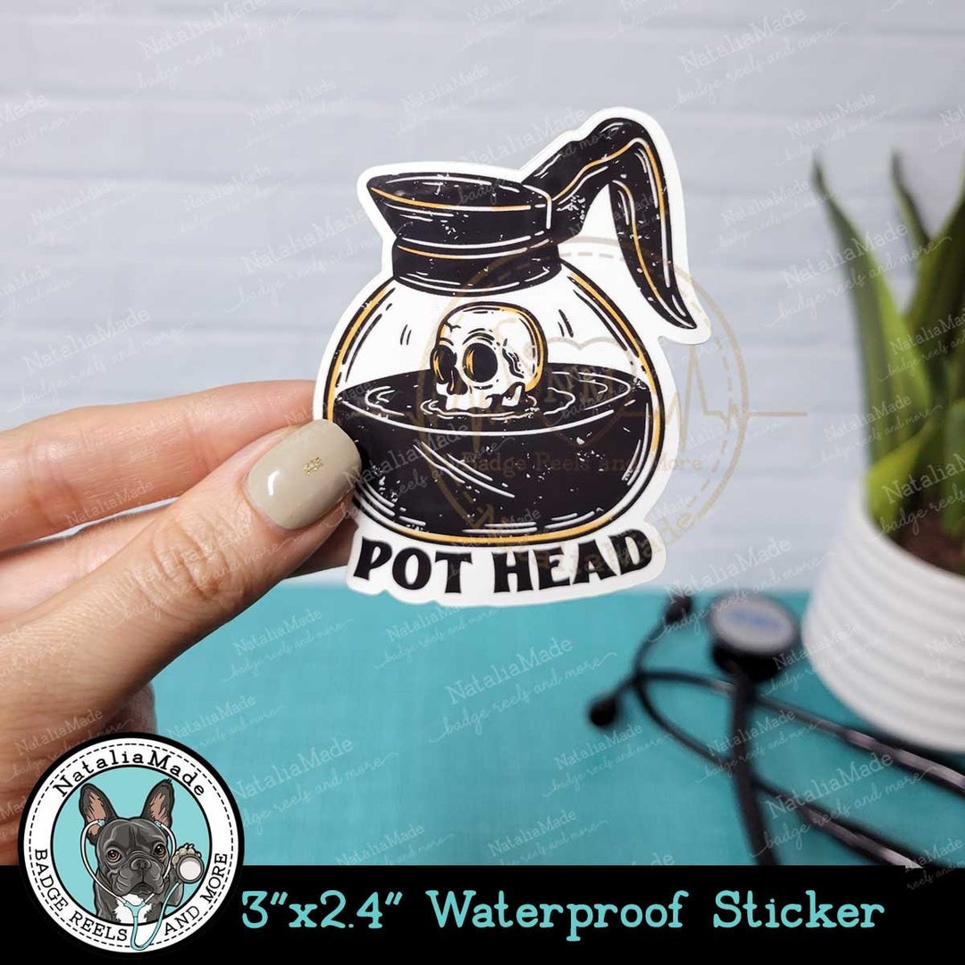 Waterproof Vinyl Sticker Coffee Pot Skull - 3" X 2.4" Funny Skeleton ...