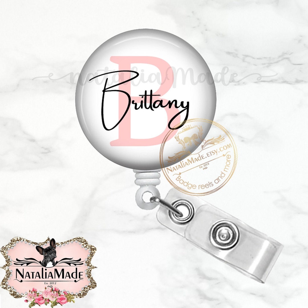 Monogram Badge Reel - Personalized Badge Reel, Custom Name Badge Clip ...