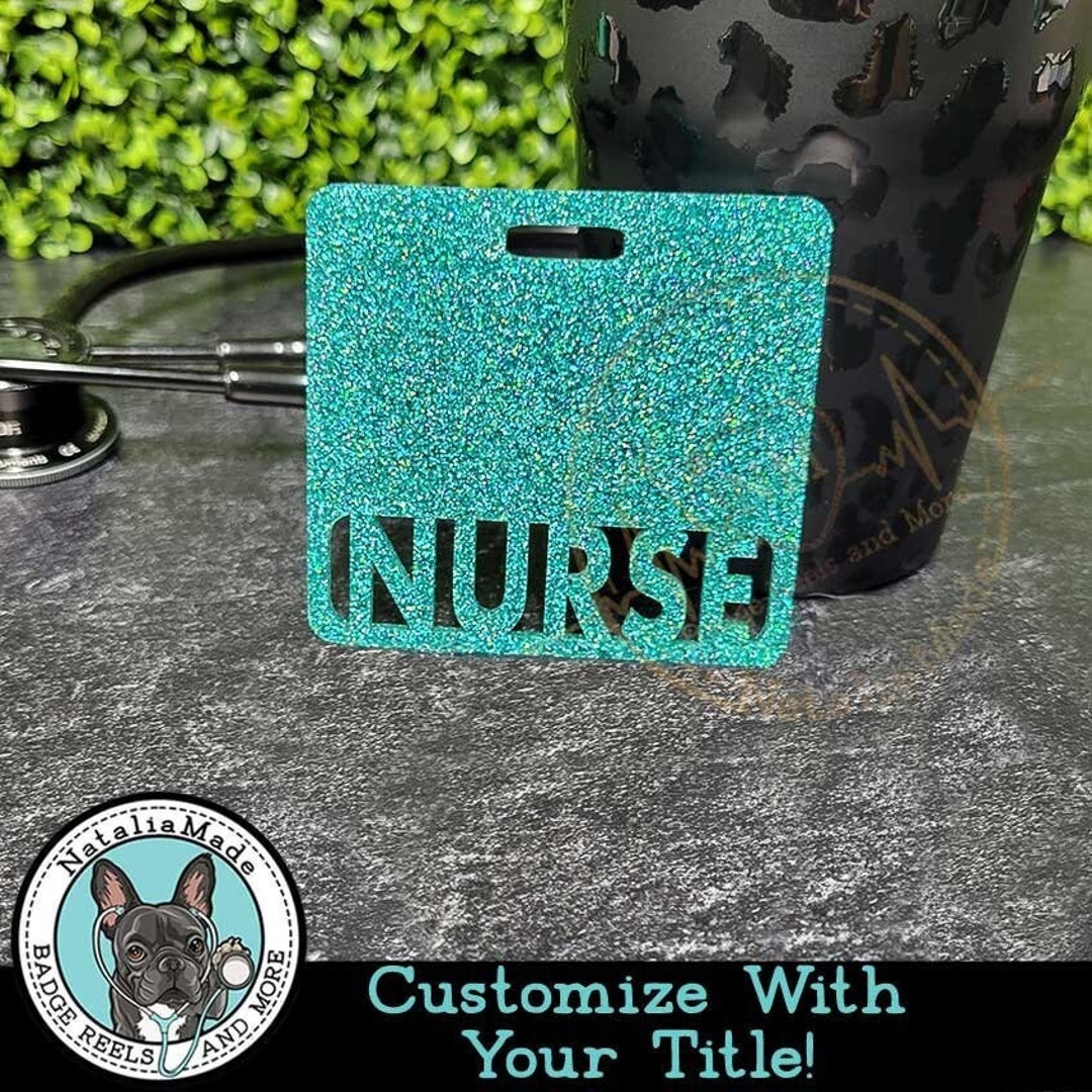 Custom Holographic Teal Glitter Badge Buddy- Horizontal or Vertical ...