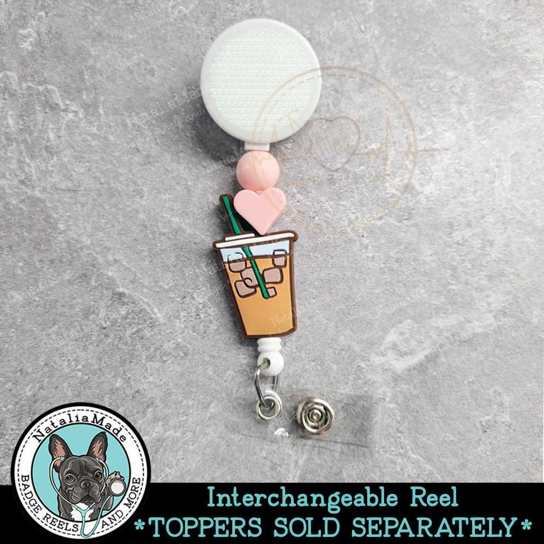 Interchangeable Badge Reel Base - Iced Coffee Love Beaded Badge Clip ...