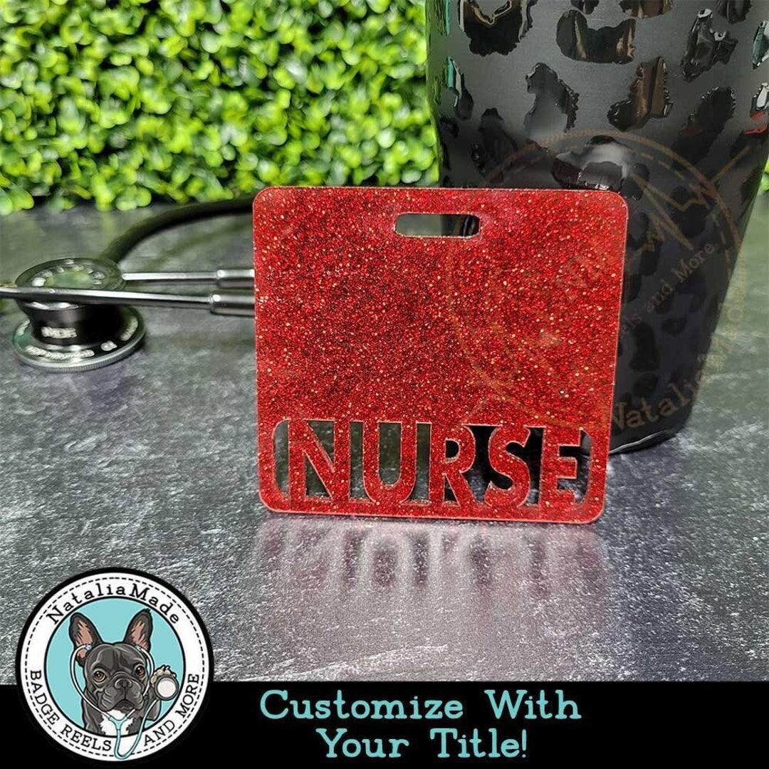 Custom Red Glitter Badge Buddy- Horizontal or Vertical- Choose Your ...