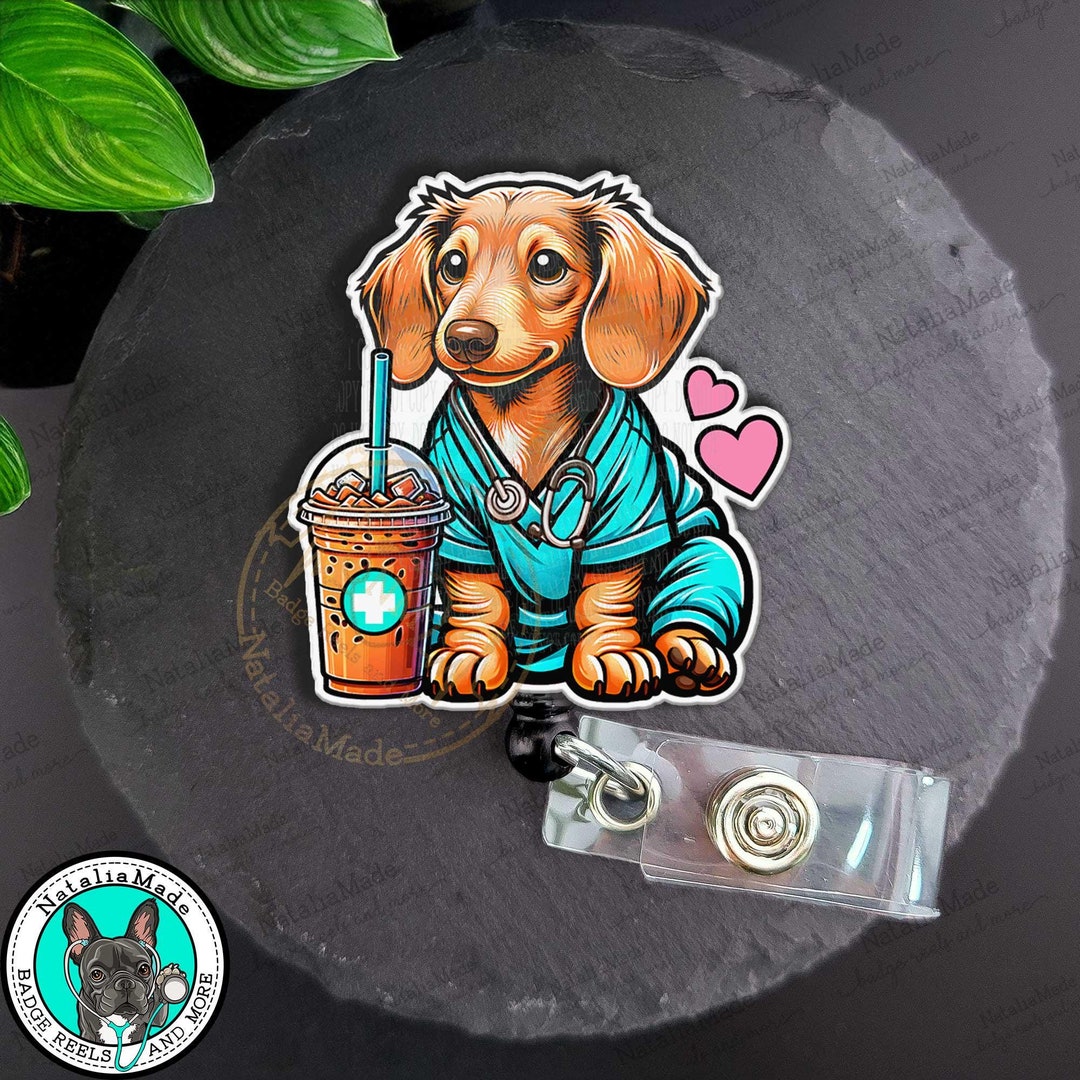 Dachshund in Scrubs Retractable ID Badge Reel, Cute Wiener Dog in ...