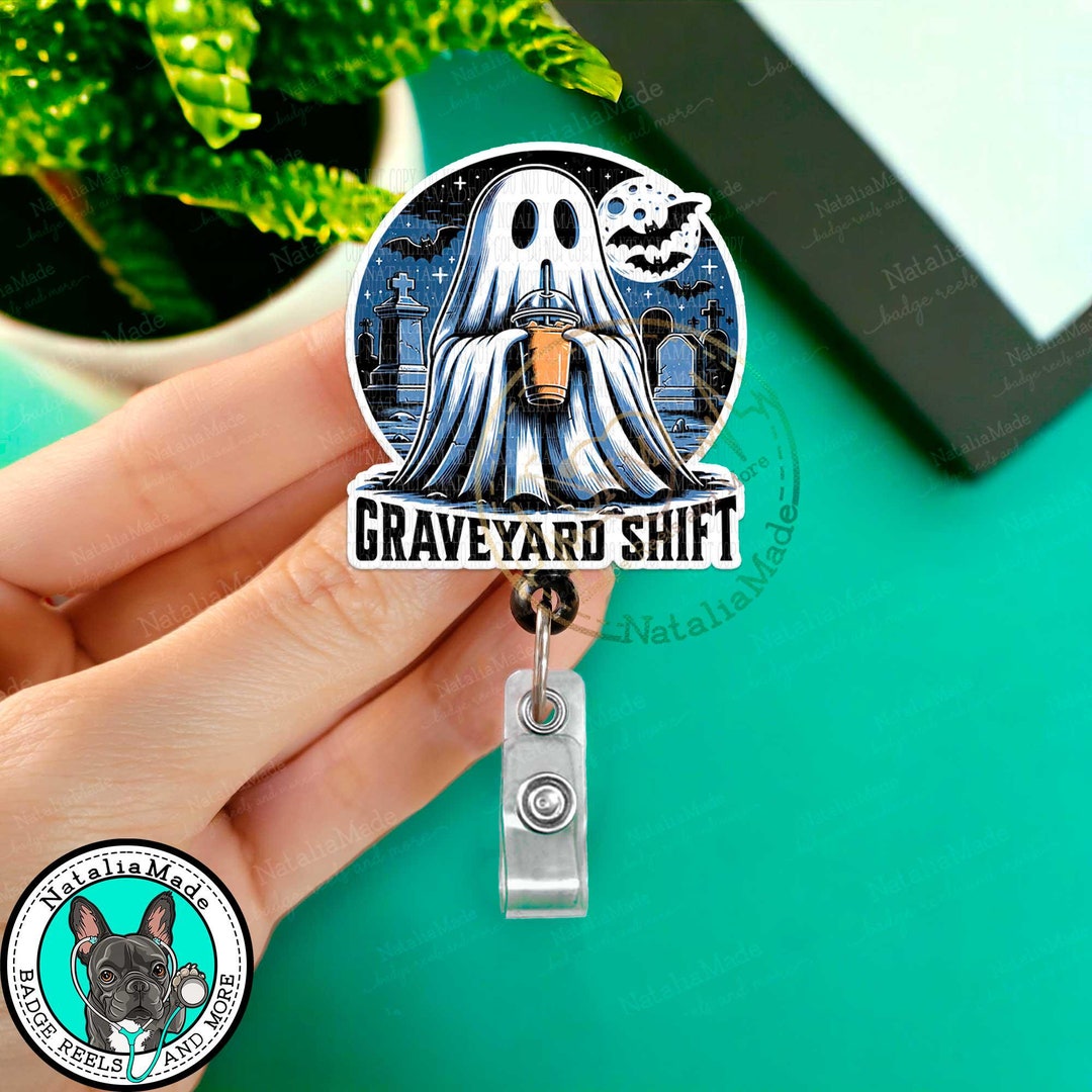 Funny Graveyard Shift Retractable Badge Reel, Ghost in Cemetery Name ...
