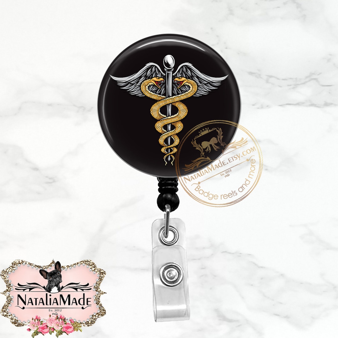 Snakes Caduceus Retractable Badge Holder, Mens Badge Reel, Murse Badge ...