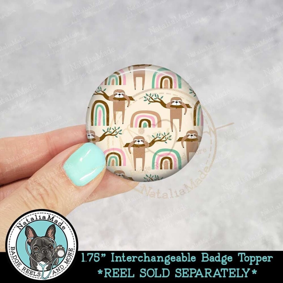 Boho Sloth Rainbow Interchangeable Badge Face Plate, Swappable ID Badge ...