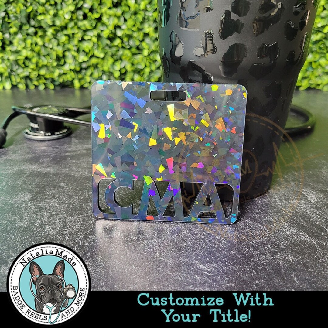 Custom Holographic Sparkle Badge Buddy- Horizontal or Vertical- Choose ...