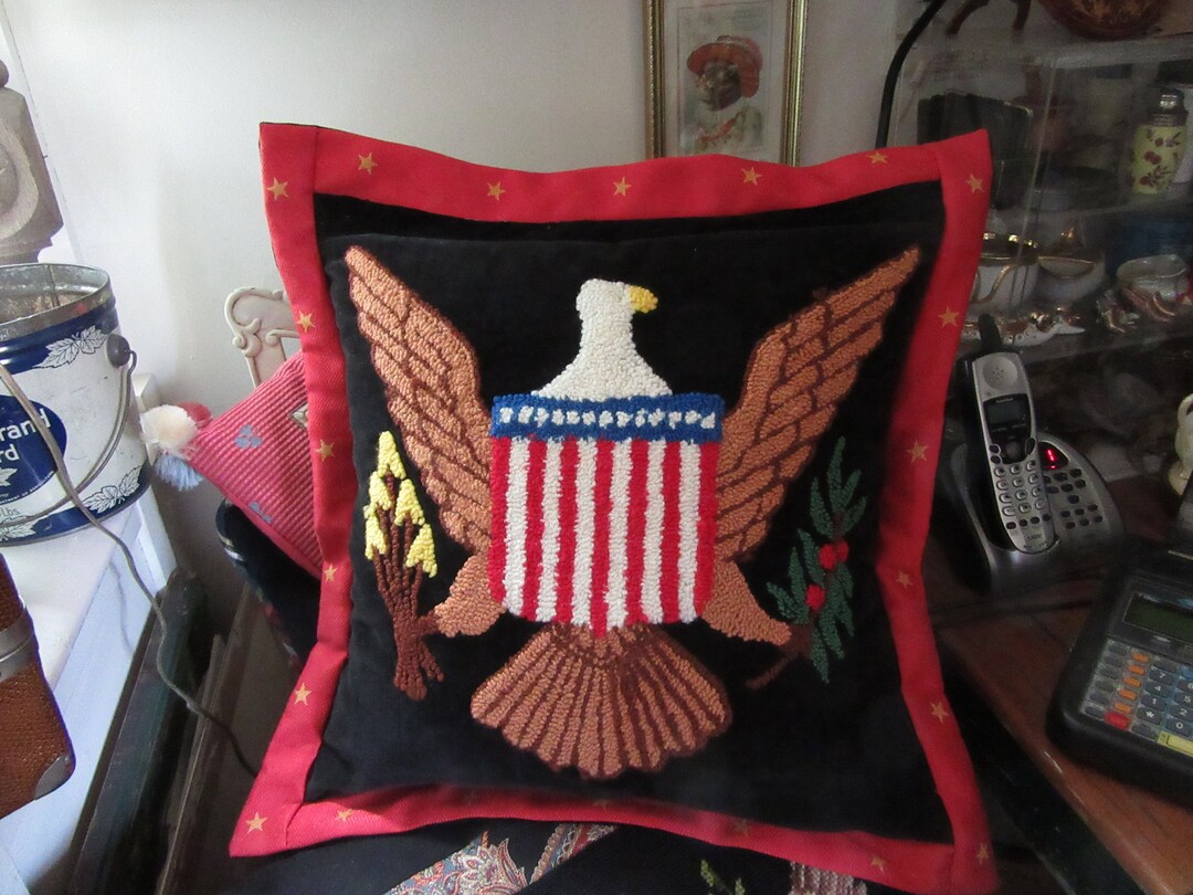 Antique Eagle Hooked Pillow 19 X 19 Patriotic - Etsy