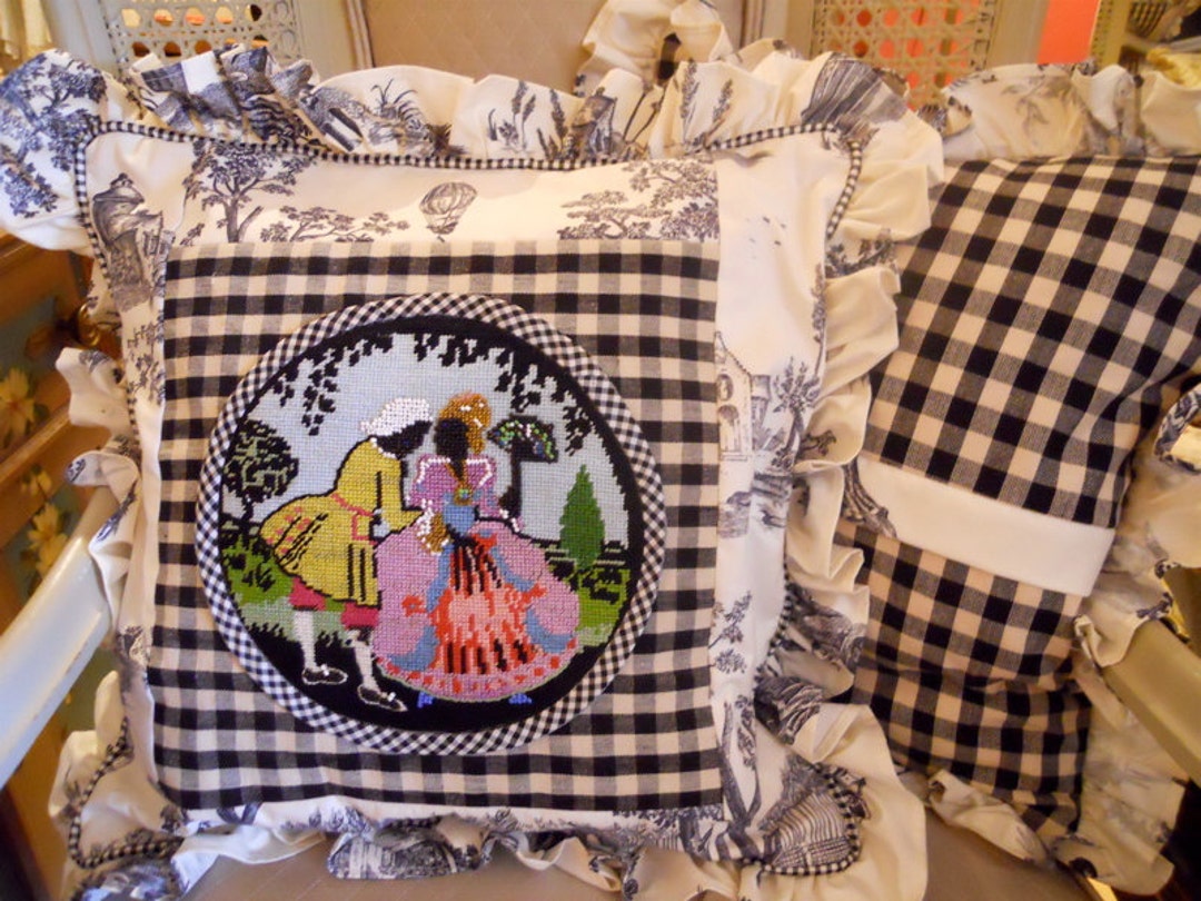 Beaded Needlepoint Pillow....colonial Couple...17" X 17" - Etsy