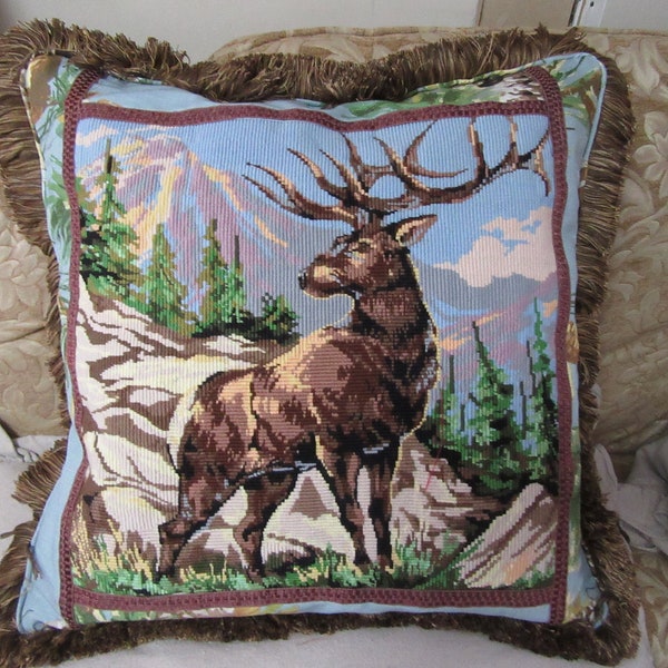 Needlepoint Deer Pillow - Etsy