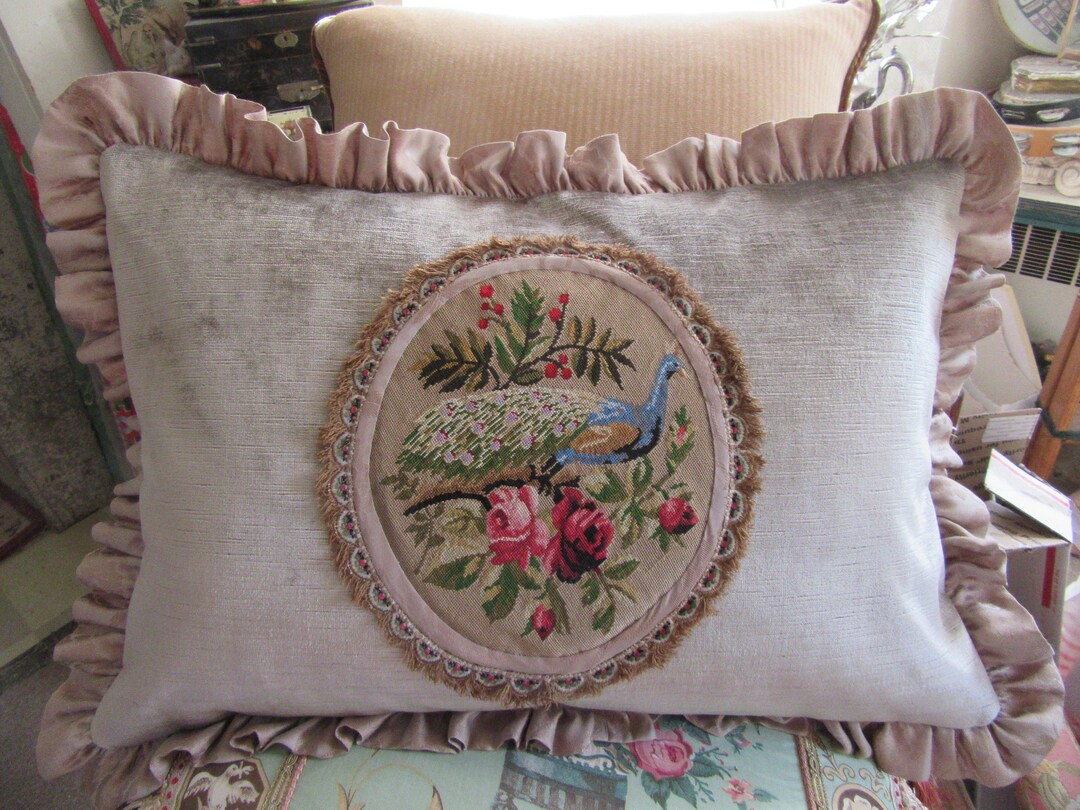 Antique Peacock Petit Point Pillow....13" X 20" - Etsy