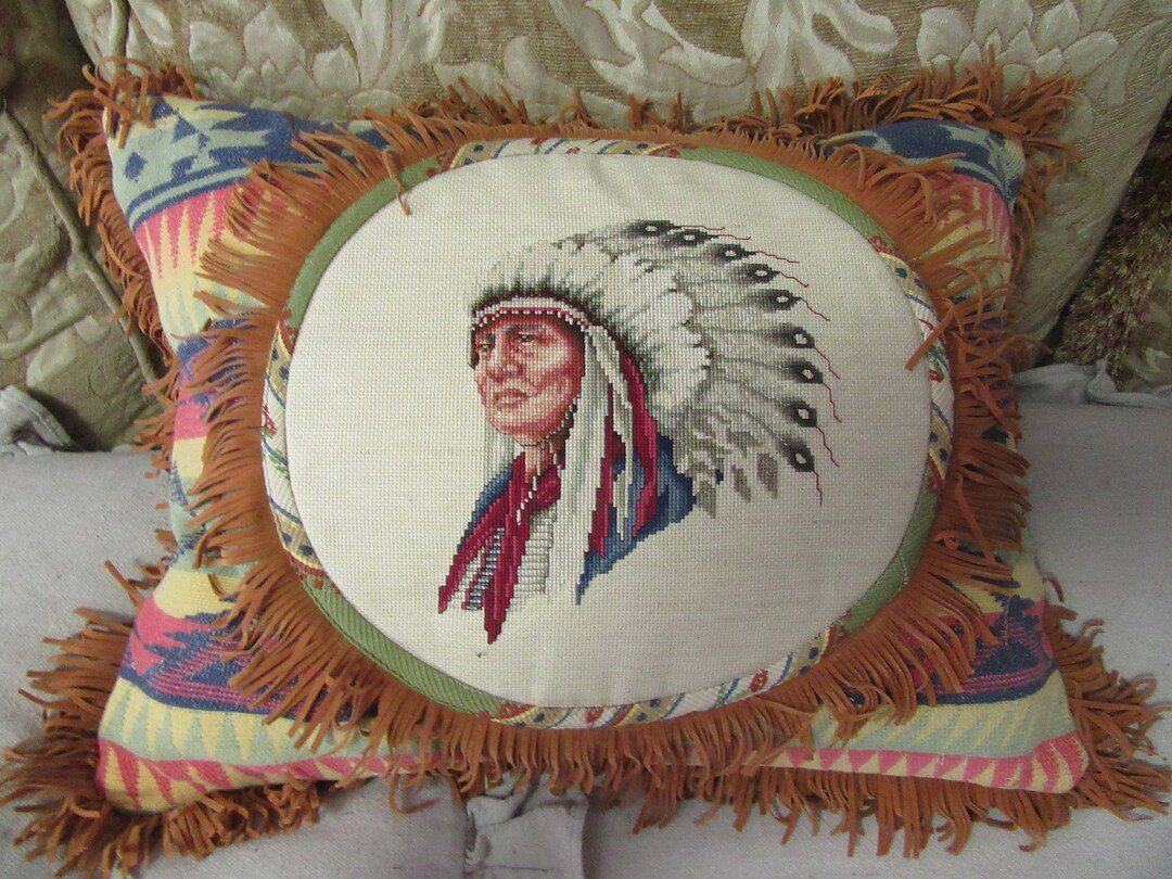 Native American Indian Chief Cross Stitch and 1940's Beacon Blanket ...